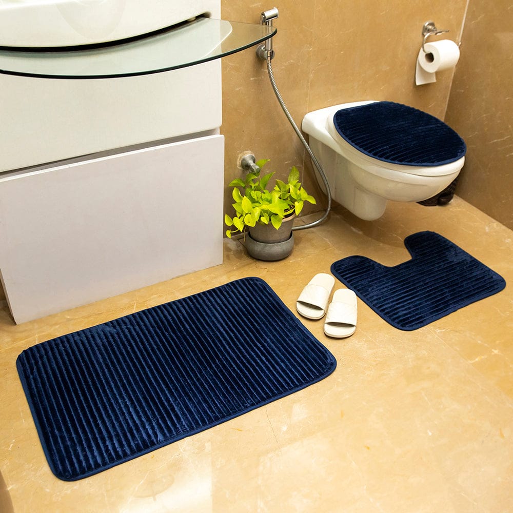 Luxe Blue 3 Piece Bathroom Mats Set (L-80 x W-50 cms) – EZ Life