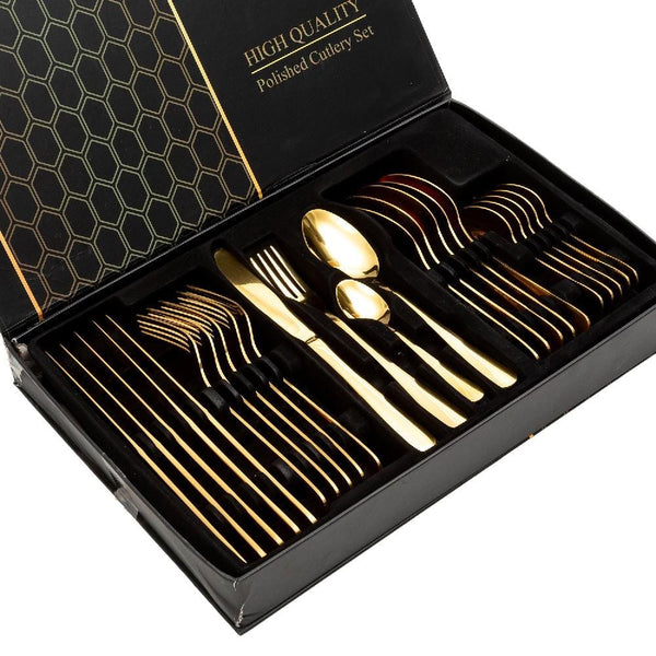 Aurelian 24 Piece Stainless Steel Cutlery Set in Classy Gift Box (Gold ...