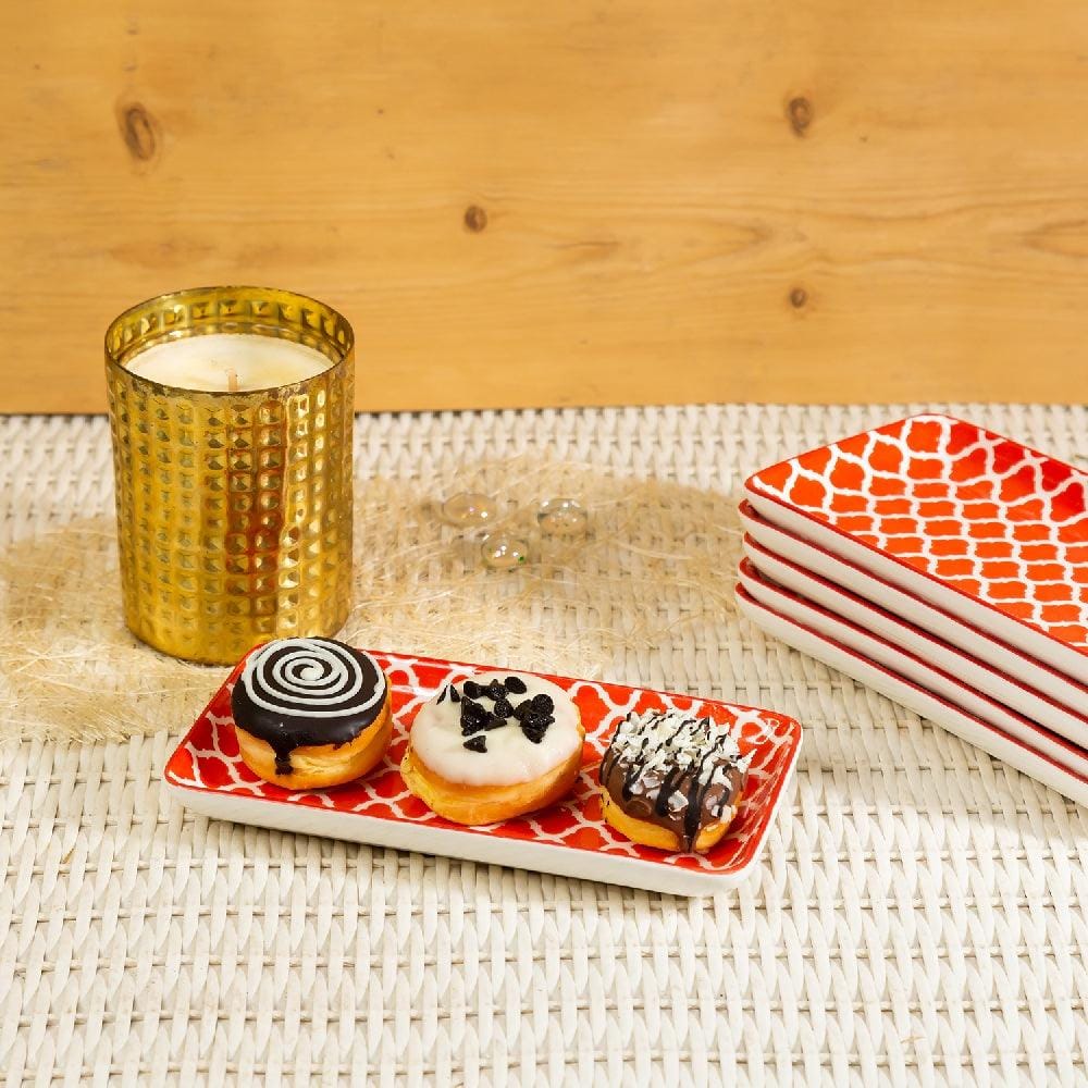 Glazed Rising Red 7 Inch Rectangle Ceramic Plates (Set of 6) – EZ Life