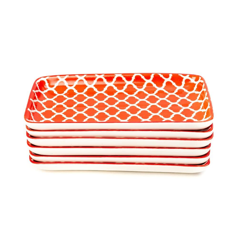 Glazed Rising Red 7 Inch Rectangle Ceramic Plates (Set of 6) – EZ Life