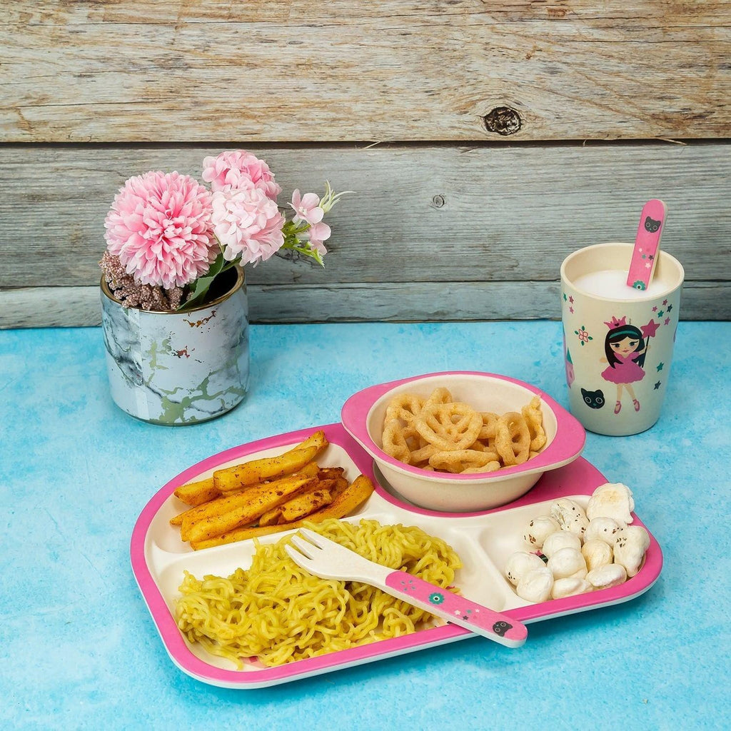 Kids 5 Piece Bamboo Fibre Eco-Friendly Meal Set - Cute Kingdom (Multic ...