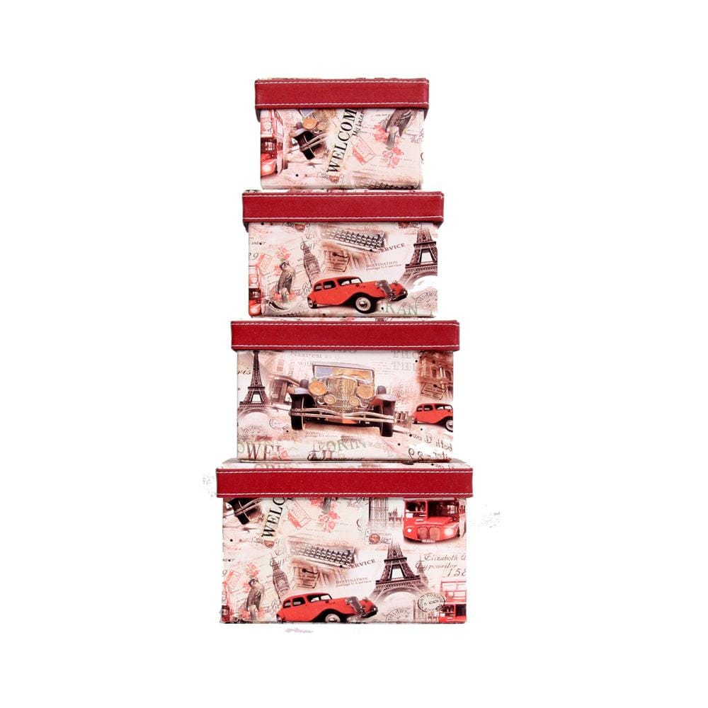 Red Square Sassy Storage Boxes - Jute & PU (Set of 4) (Small) – EZ Life